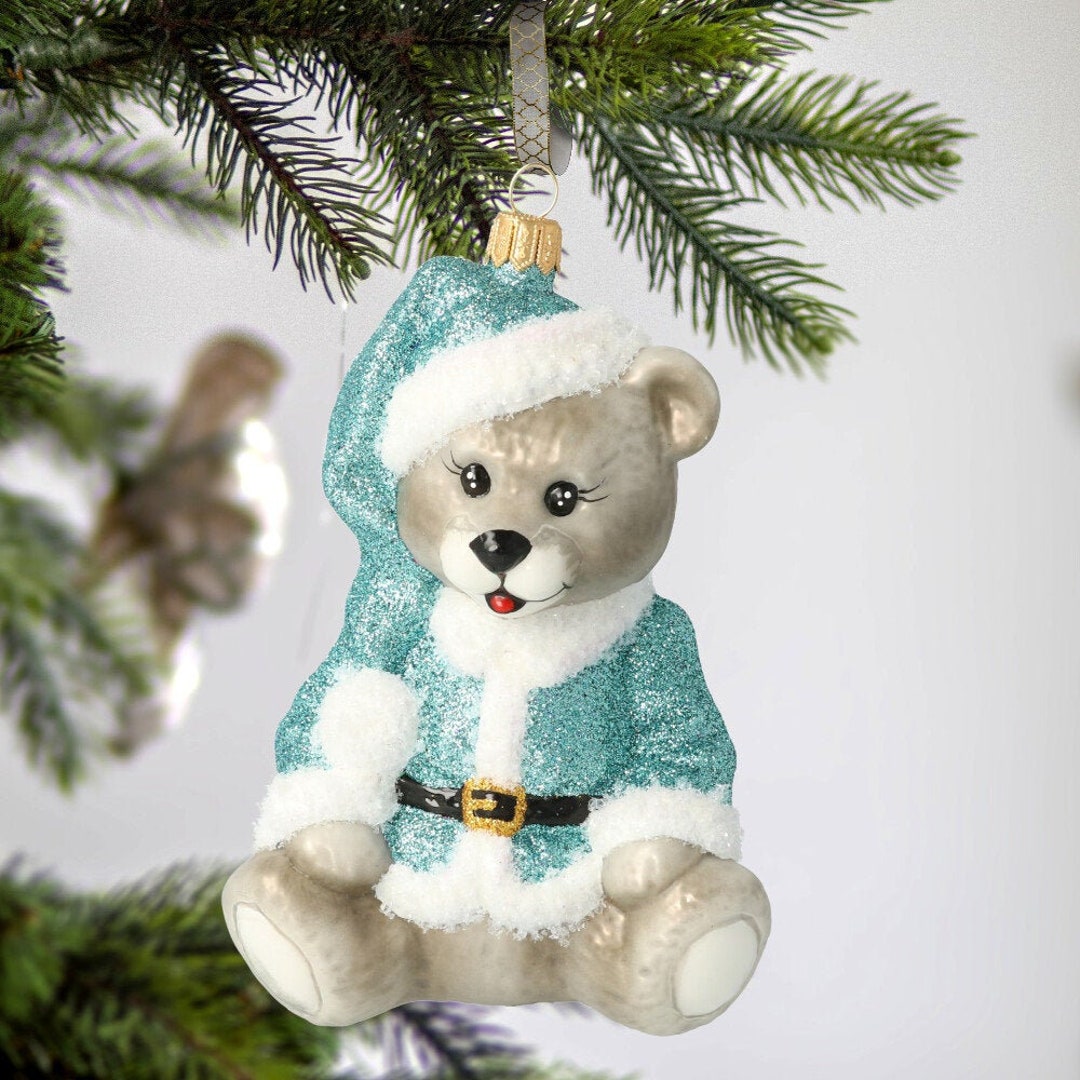 Glass Handmade Turquoise Teddy Bear Christmas Ornament Handmade Glass ...