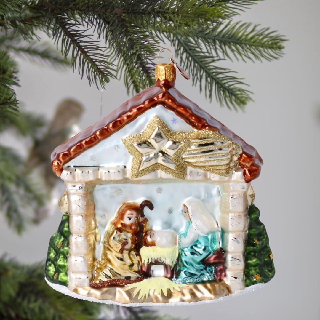 Glass Handmade Holly Family Nativity Scene Christmas Tree Baubles Jesus ...