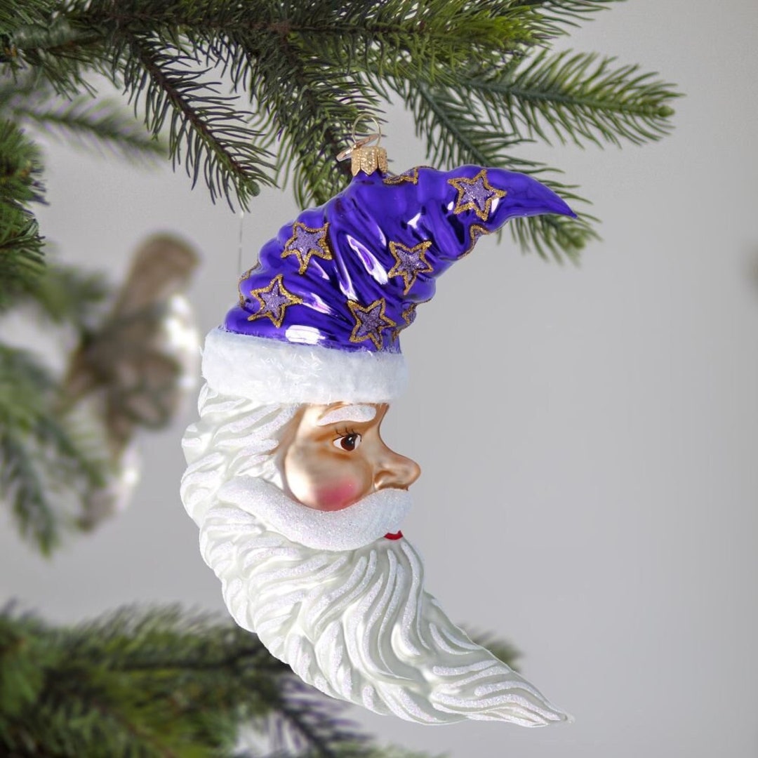 Glass Big Moon Santa Claus Halloween Glass Ornament Free Blown Handmade ...