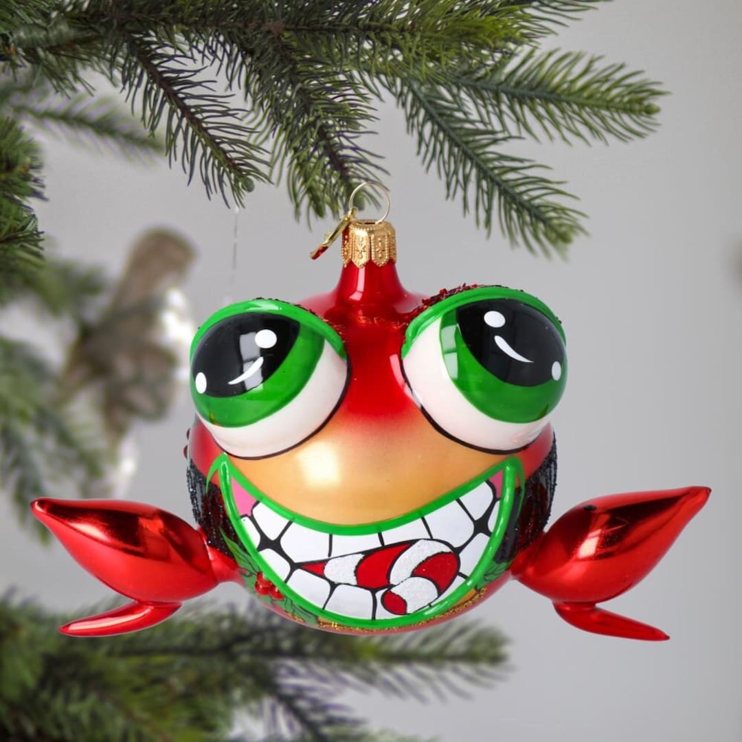 Adorable Glass Handmade Santa Big Frog With Candy Cane Santa Claus ...