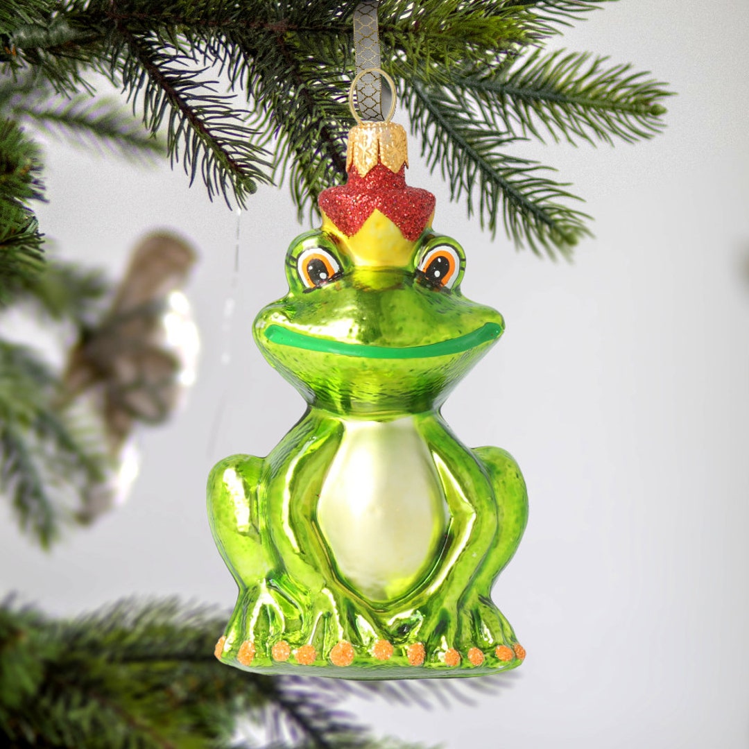 Glass SET of 3 Frog Prince Christmas Tree Ornaments Handmade Decoration ...