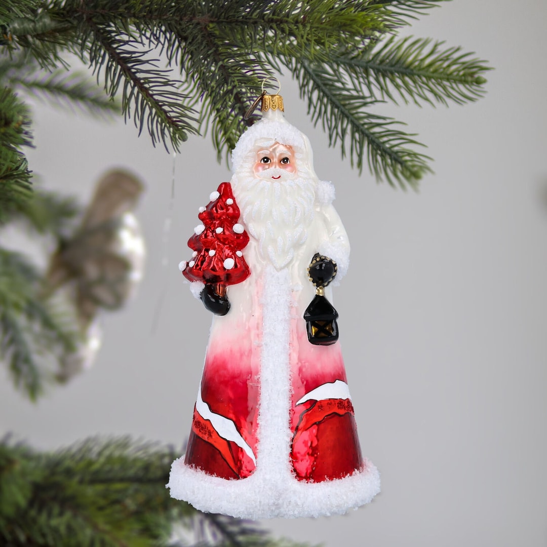 Glass Big Polish Santa Claus With Polish Flag and Eagle Glass Ornament ...