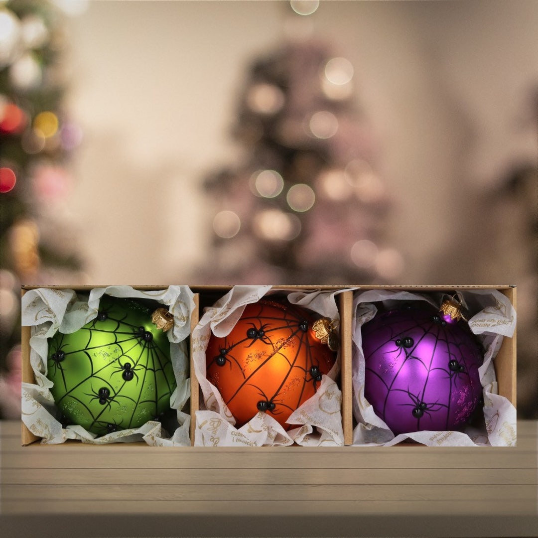 Glass Bauble With Spiders Free Blown Tree Decoration Halloween Handmade ...