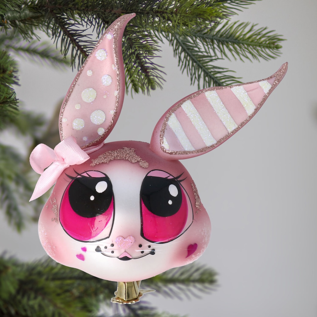 Glass Handmade Pink Bunny Clip on Ornament Handmade Glass Christmas ...
