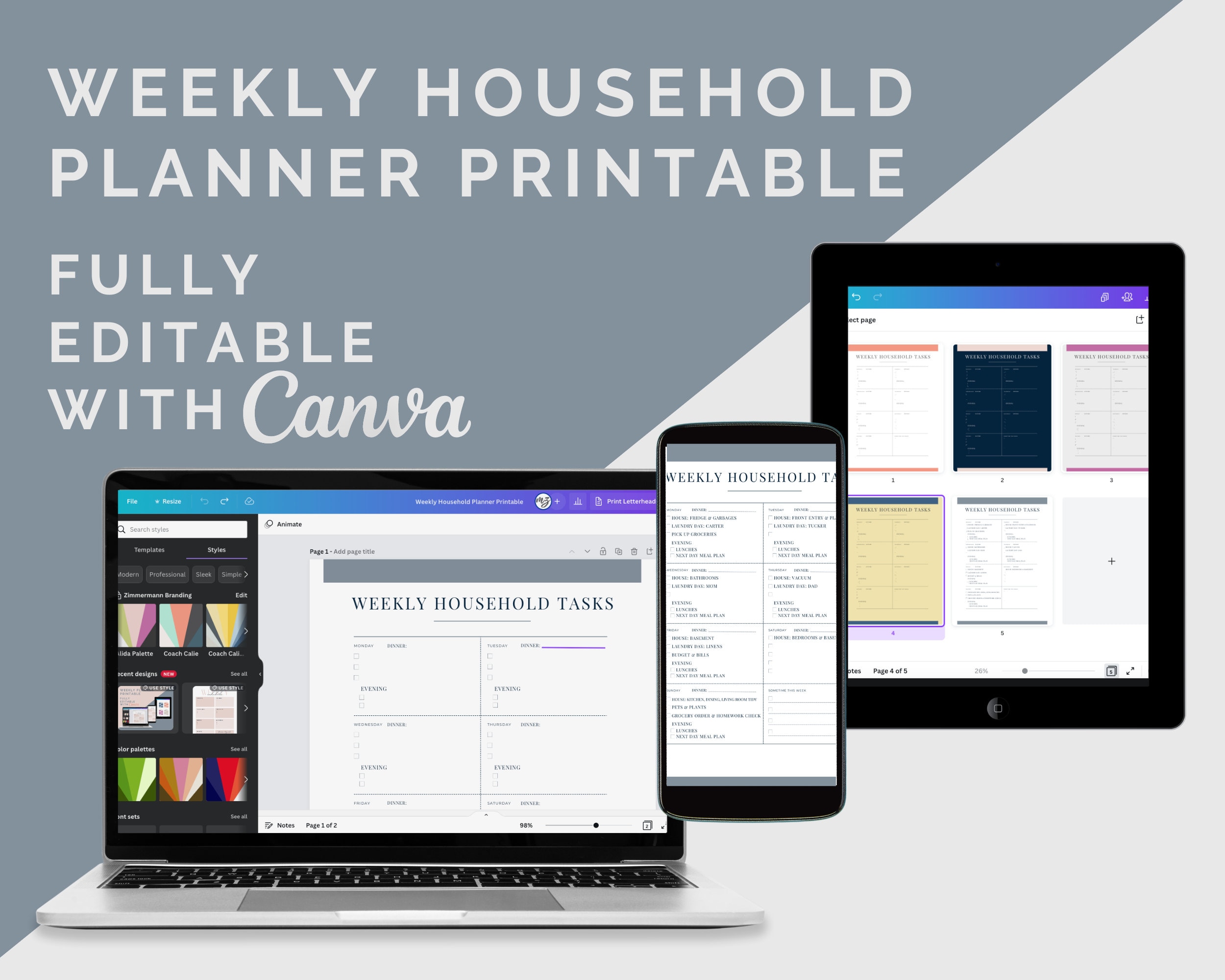 Weekly Household Planner Printable | Canva Template | Cleaning ...