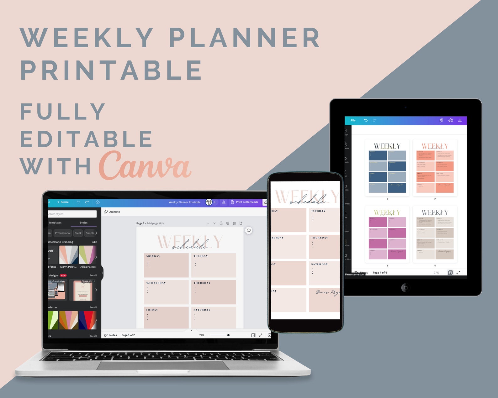 Weekly Planner Printable Canva Template Work Schedule Household to Do ...