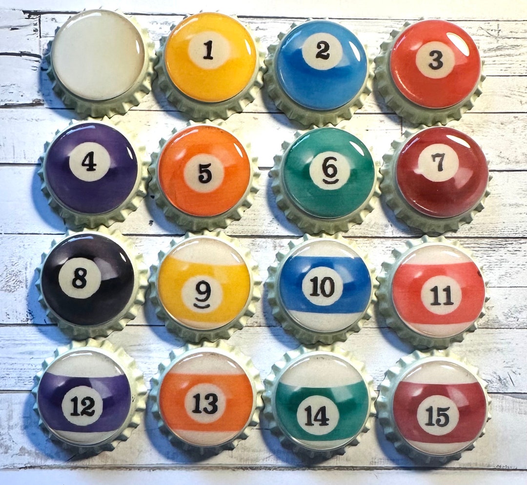 Pool Balls, Pool Ball, Magnets, Magnet, Bottle Cap Magnets, Bottlecap ...