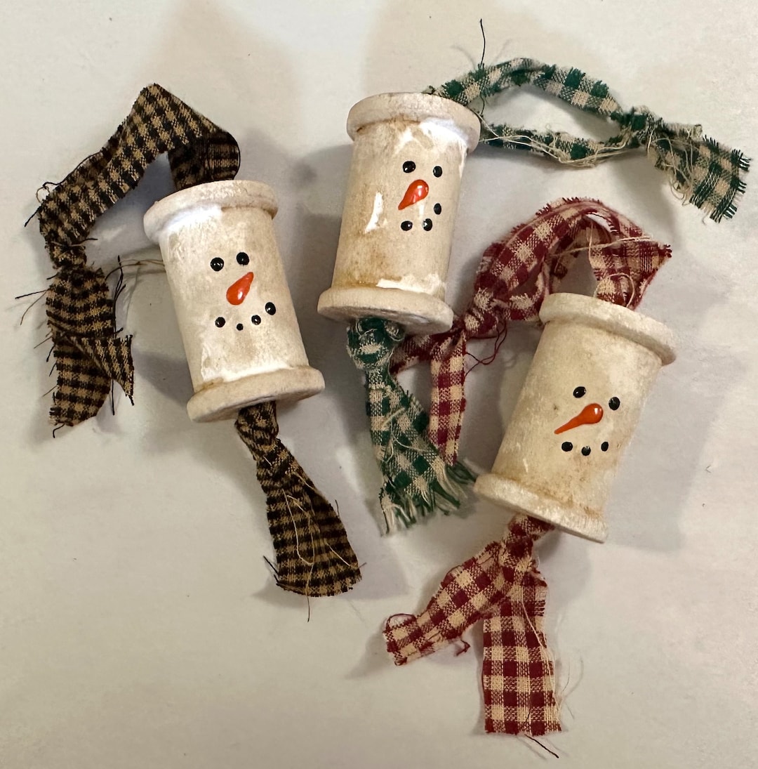 Primitive Decor, Wooden Spool Snowman Ornament, Wood Ornament ...