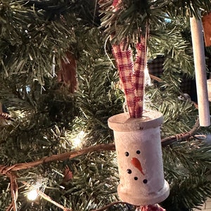 Primitive Decor, Wooden Spool Snowman Ornament, Wood Ornament ...