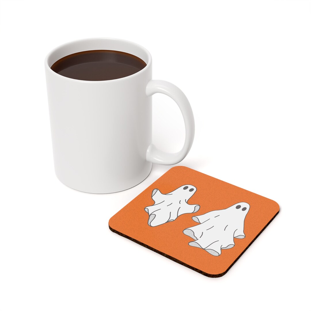 Two Cute Ghost Friends Simple Spooky Halloween Graphic Cup Coaster Cork ...