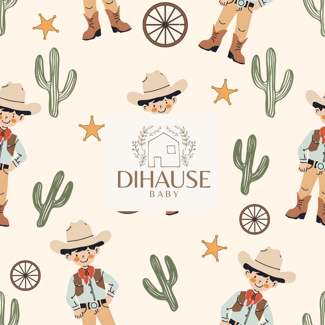 Boho Cowboy Seamless Pattern, Cute Boys Cowboy Print, Cowboy Fabric ...