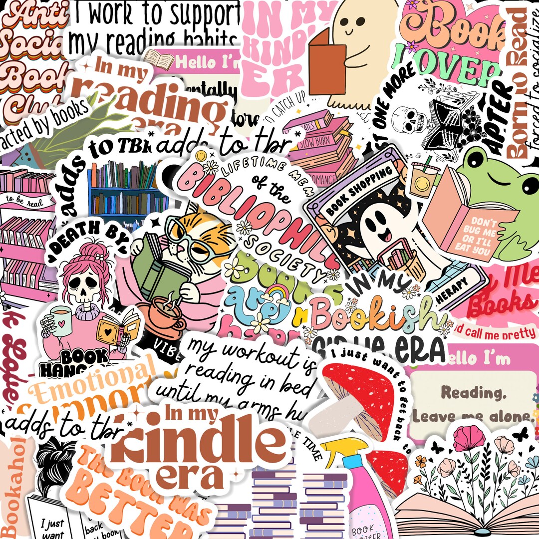 3-50 Piece Kindle Sticker Pack, Reader Stickers, Book Stickers, Cute ...
