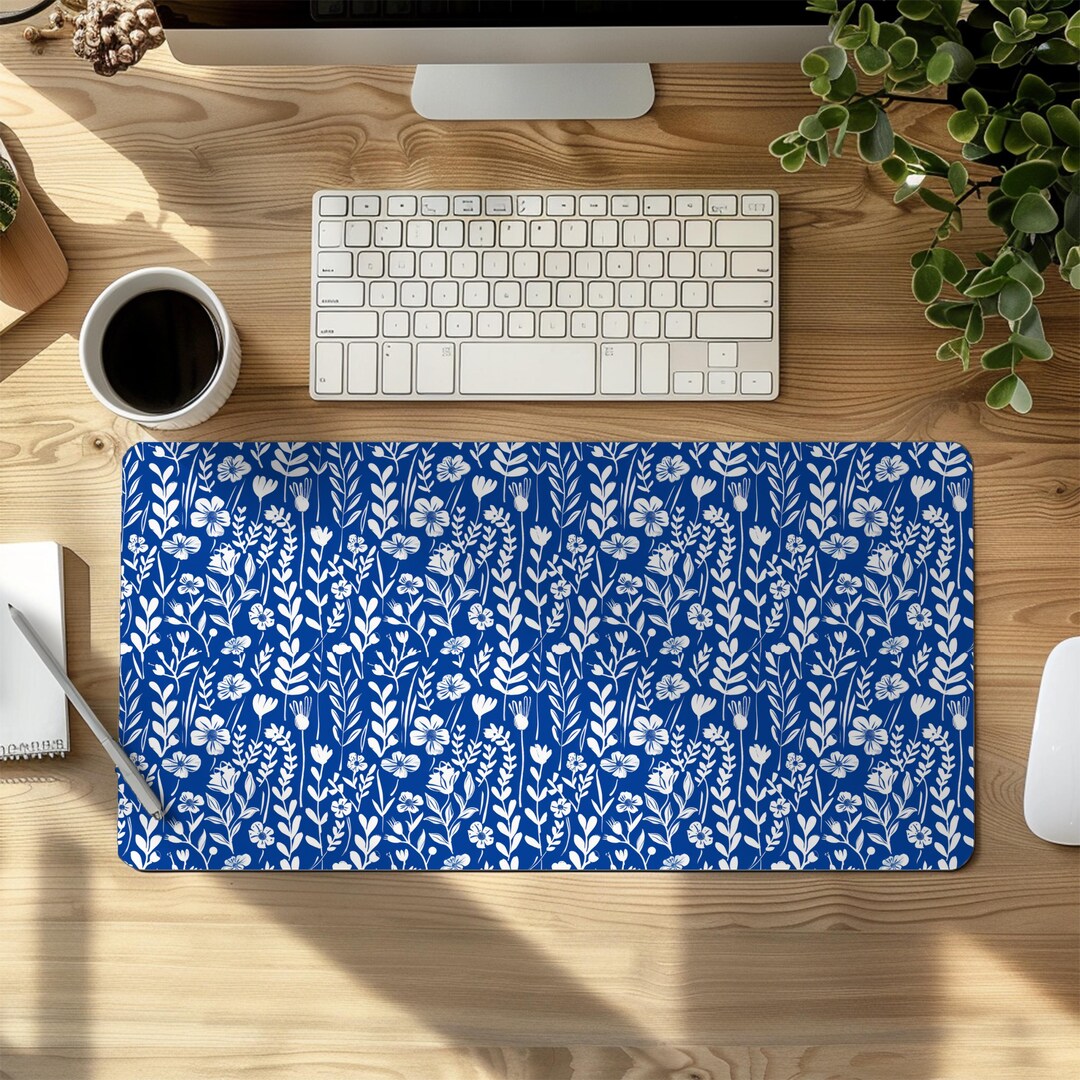 Blue Floral Desk Mat, Aesthetic Desk Decor, Keyboard Rug - Etsy