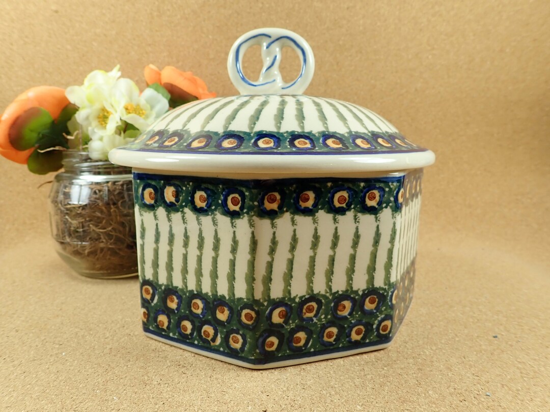 Polish Pottery Pretzel Container - Eight Sided Geometric Octagon Bowl ...