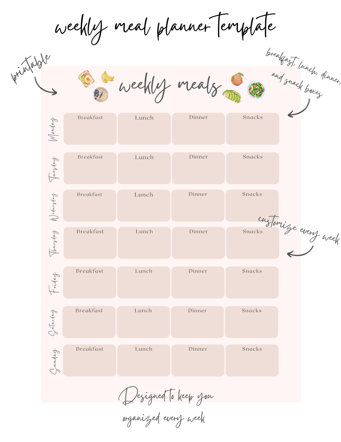 Weekly Meal Plan Sheet and Grocery List | Digital Product| Custom Meal ...