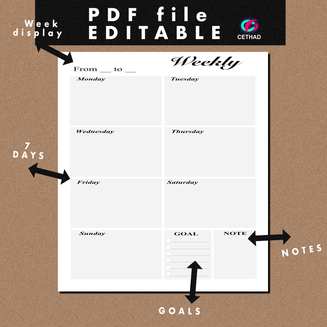 Weekly Planner Printable Planning Page , Weekly Organizer , A4 A5 US ...