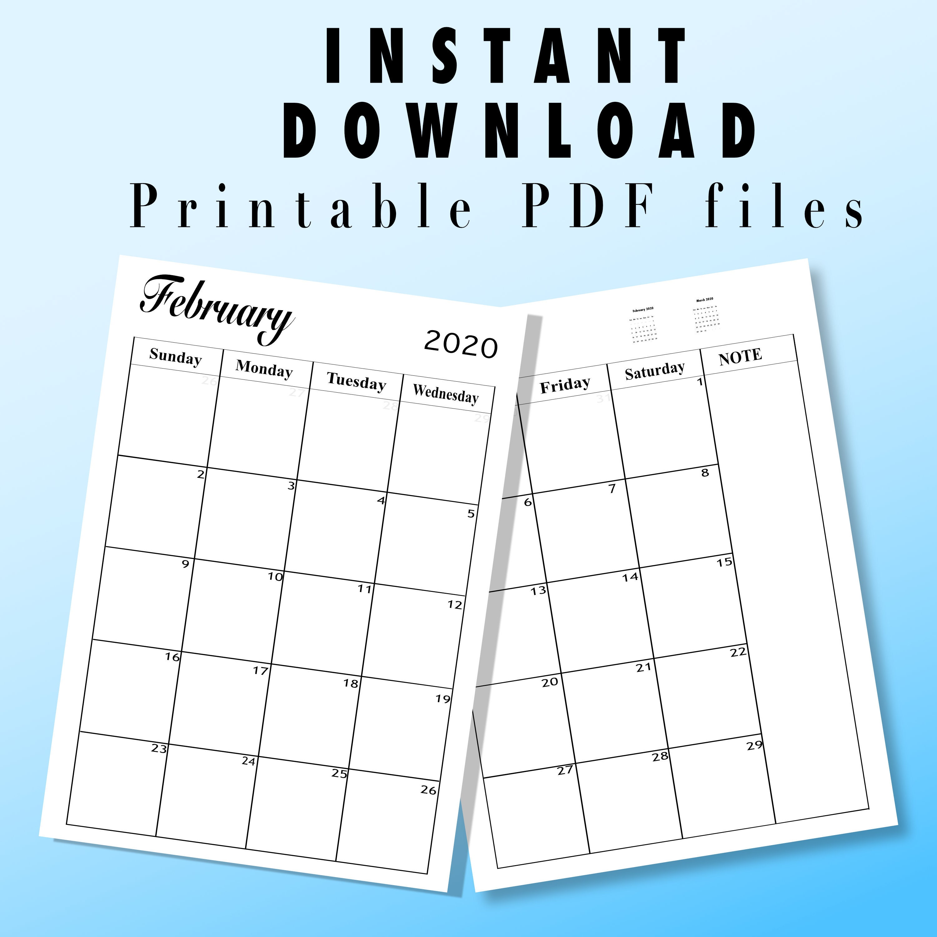 2020 Monthly Planner Calendar Printable Template, Instant Download, 2 ...