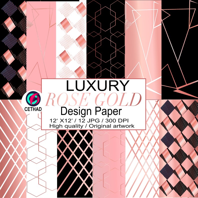 Luxury Blush Digital Paper Rose Gold Metallic, Commercial Use Elegant ...