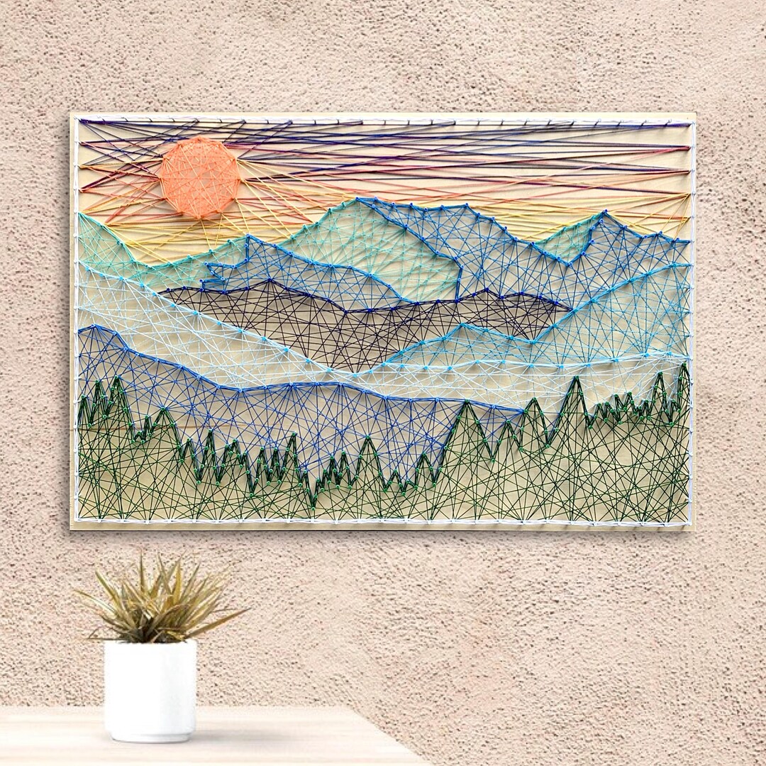 String Art Mountain Sunset Home Decor, Custom 3D Tree Sun Wall Hang ...