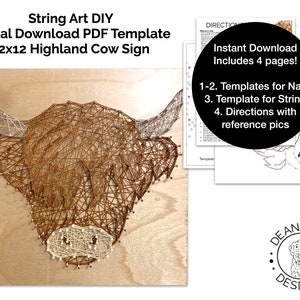 DIY String Art Highland Cow Digital Download PDF Template Nail ...