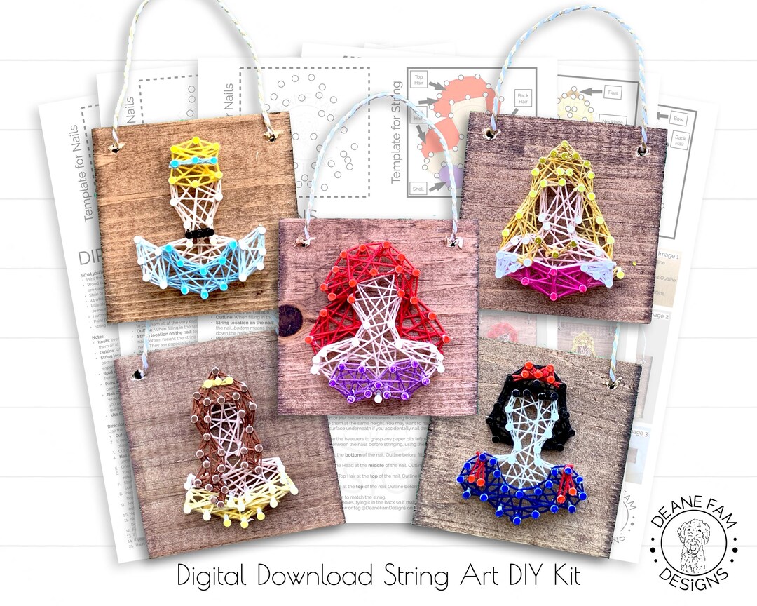 DIY String Art Christmas Ornament Tree Decor, Set of 5 3D Princess ...