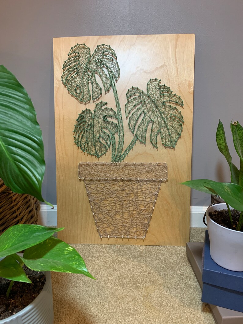 String Art Plant Home Decor, Custom Monstera Wall Hanging Sign, DIY Craft Kit Nail Project ...