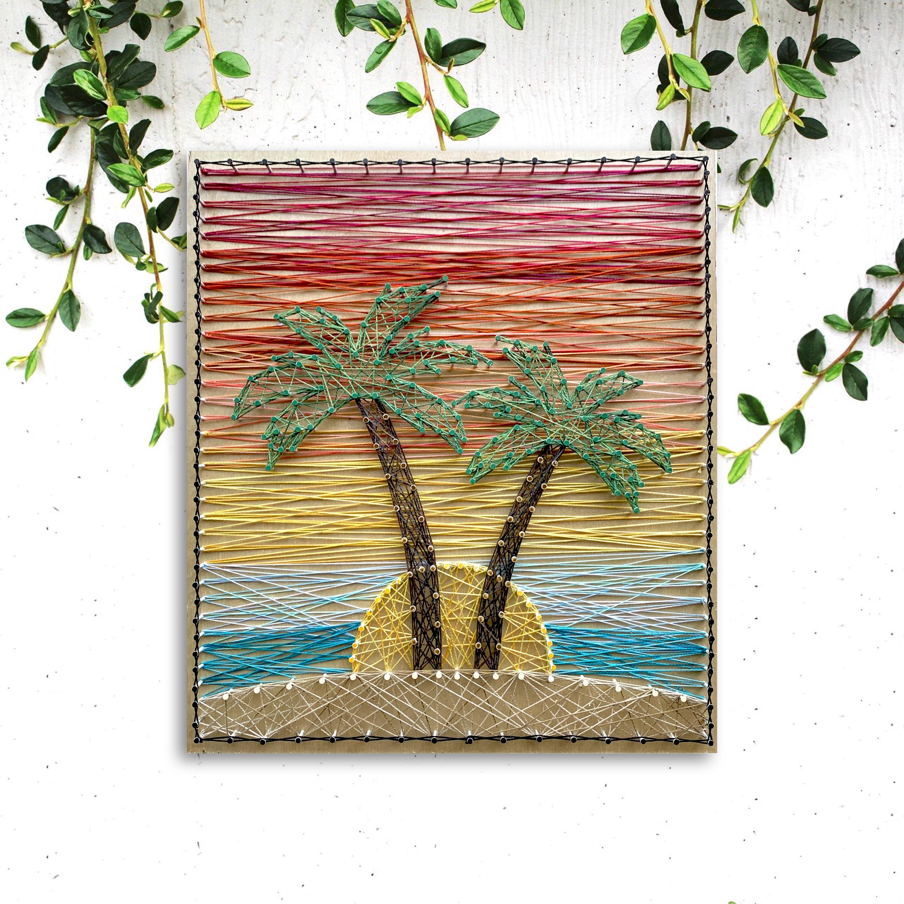 DIY String Art Palm Tree Sunset Home Decor, 3D Wall Sun Hanging Sign ...