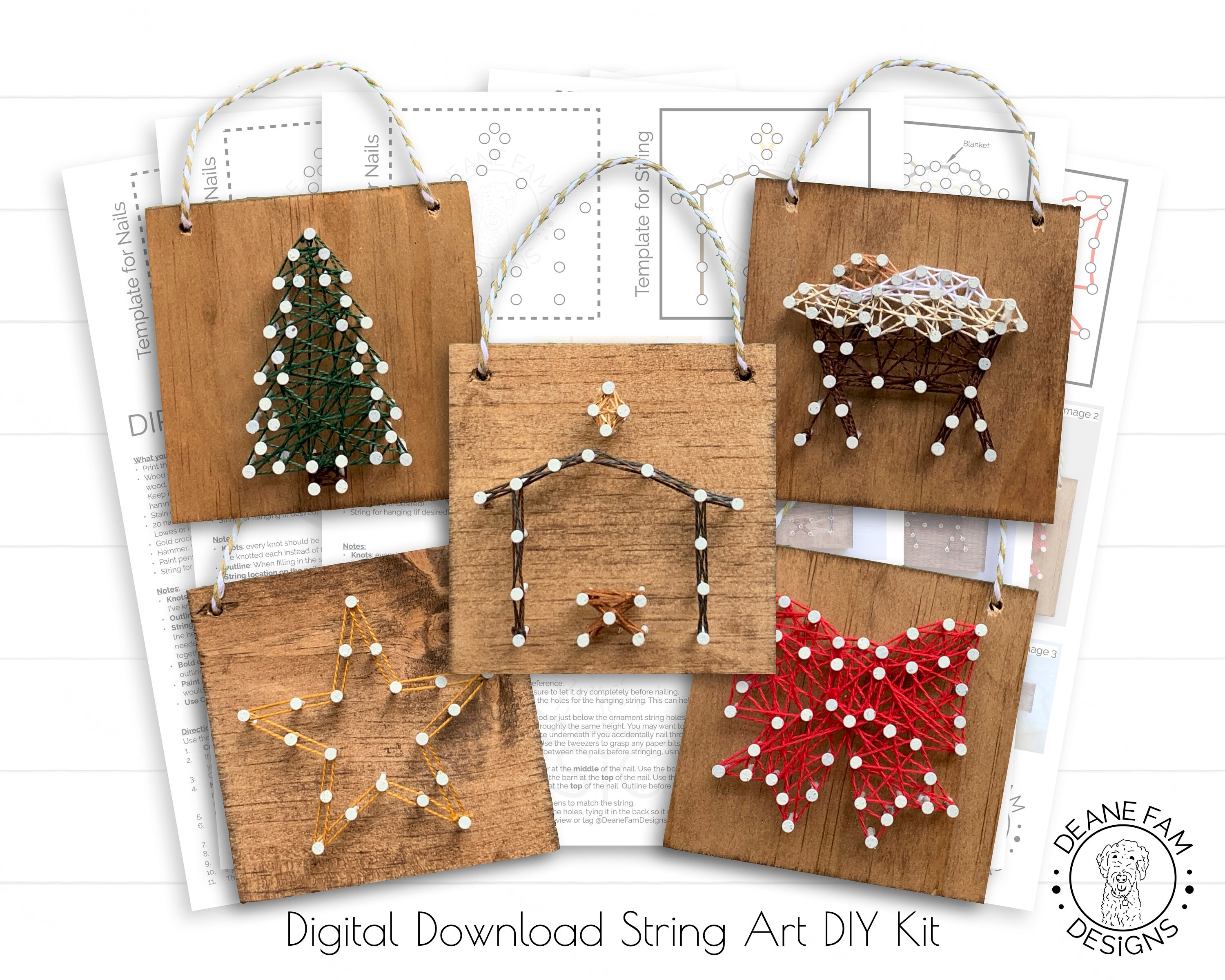 DIY String Art Christmas Ornament Tree Decor, Set of 5 Personalize ...