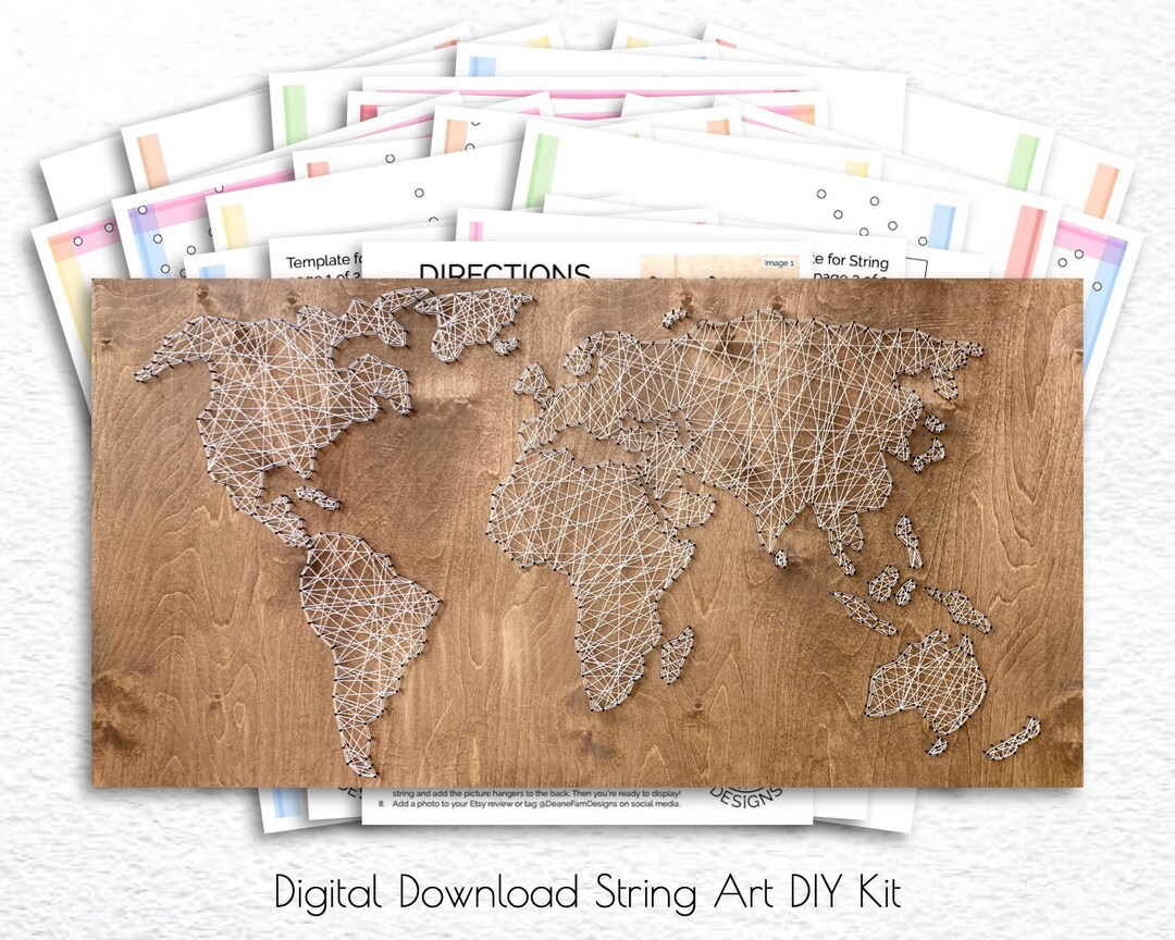 DIY String Art World Map Home Decor, Large Wall Hanging Sign, Custom Nail Digital Download PDF ...