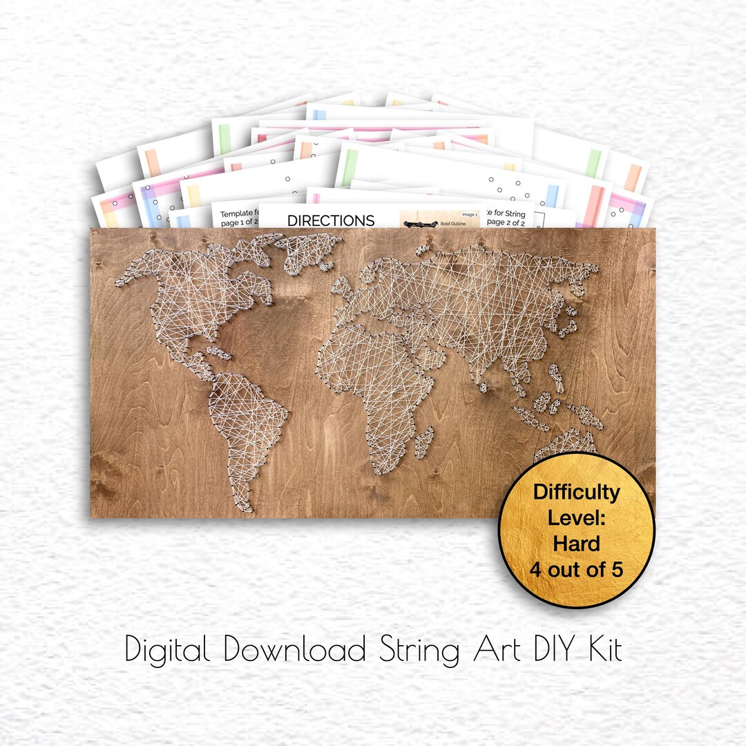 DIY String Art World Map Home Decor, Large Wall Hanging Sign, Custom ...