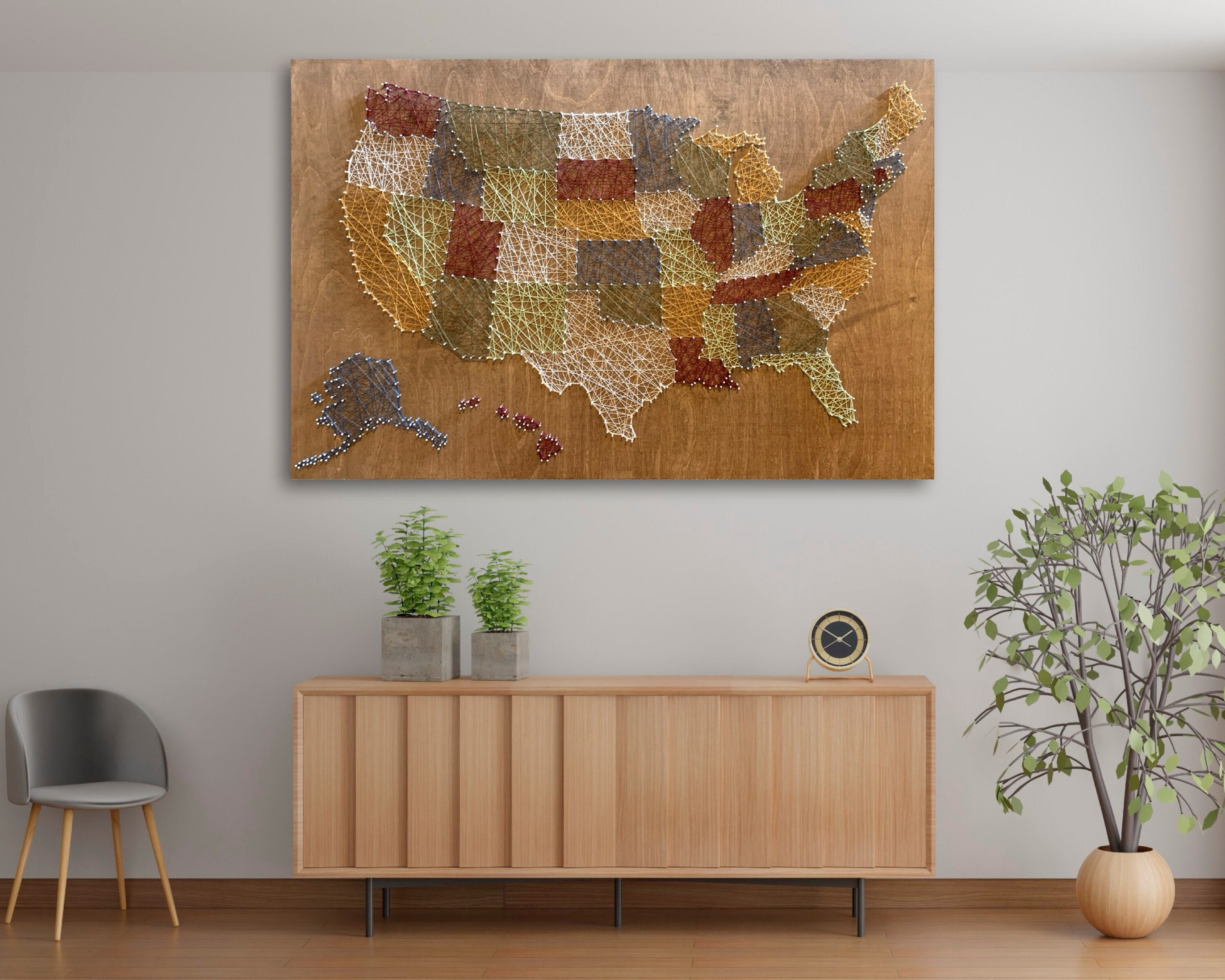 XL String Art Map Home Decor, Custom Large USA States Wall Hanging Sign ...