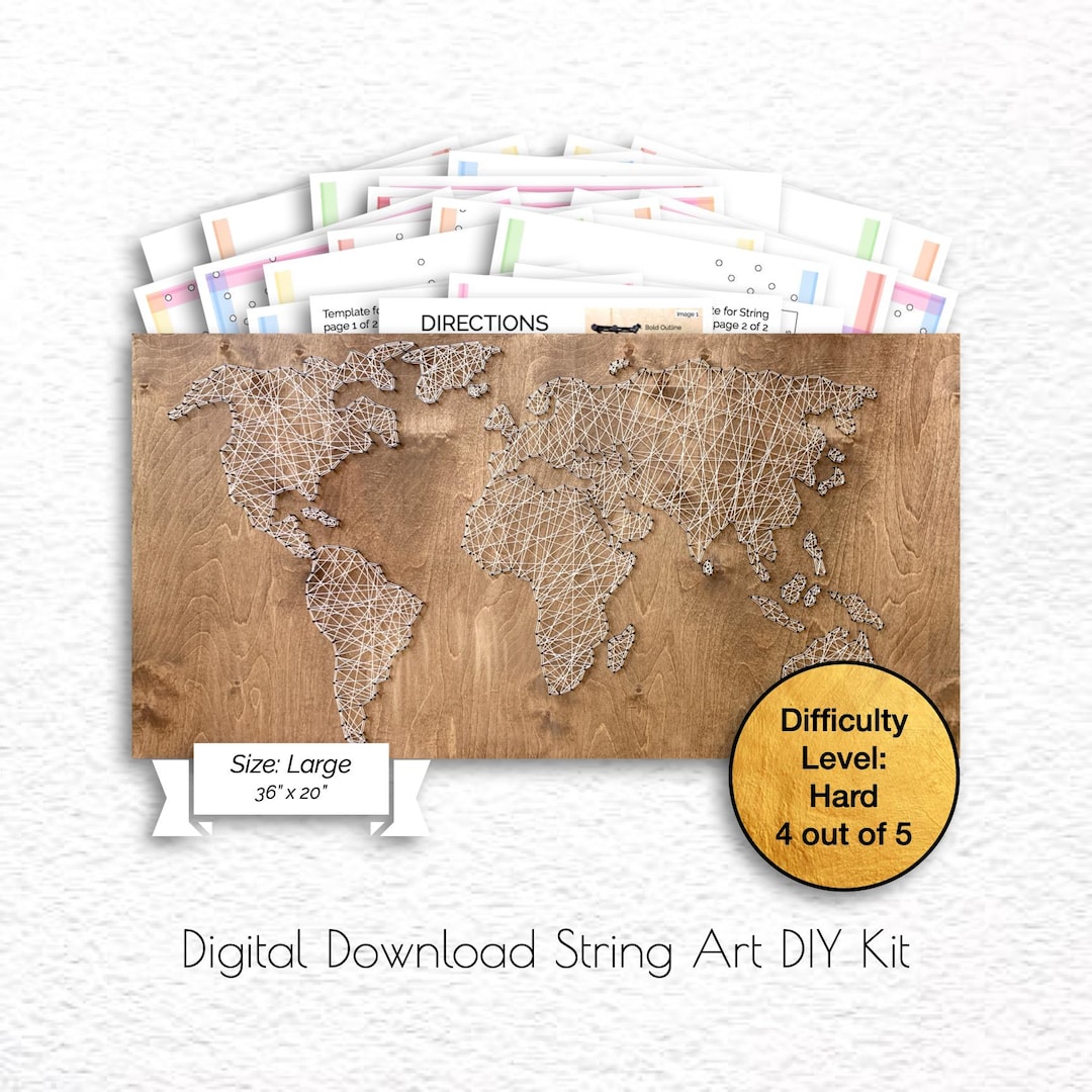 DIY String Art World Map Home Decor, Large Wall Hanging Sign, Custom ...