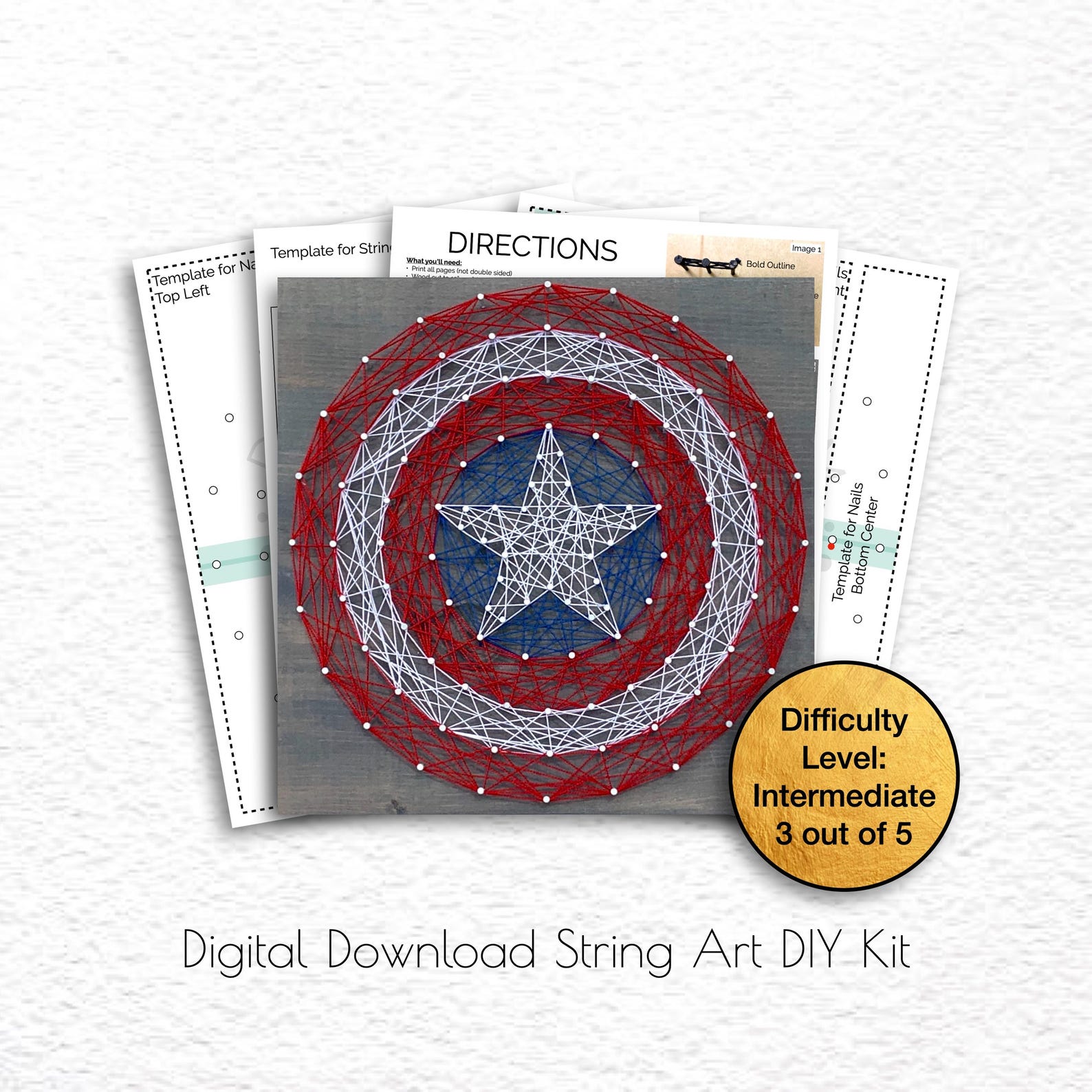 DIY String Art Captain America Shield Decor, Hero 3D Wall Hanging Sign ...
