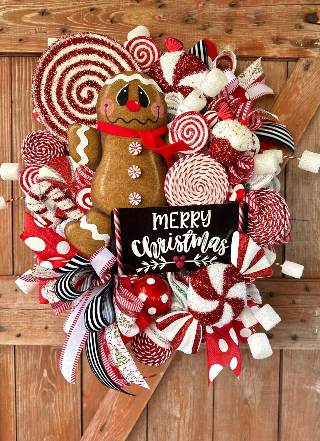 Gingerbread Christmas Wreath, Gingerbread Man Decor, Christmas Front ...