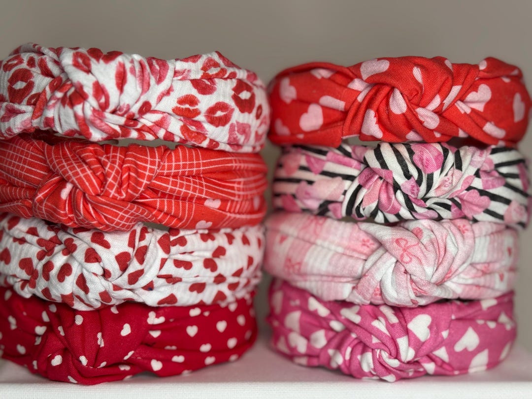 Hearts and Valentines Print Cotton Headbands for Women and Children ...