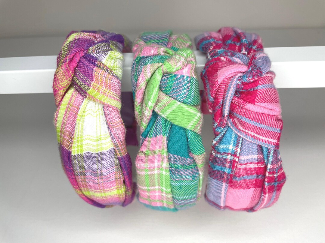 Colorful Multi Plaid Knotted Headbands for Women and Children; Vintage ...