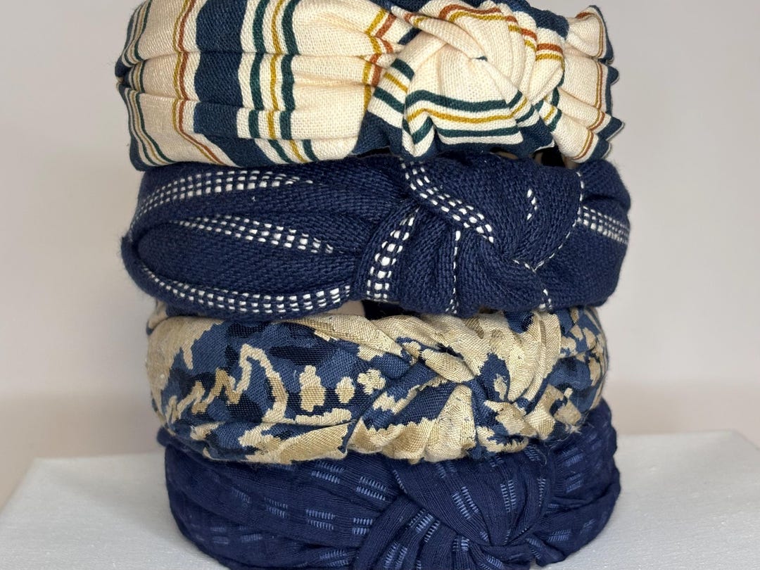 Navy Classic and Elegant Knotted Headbands for Women; Stripes and ...