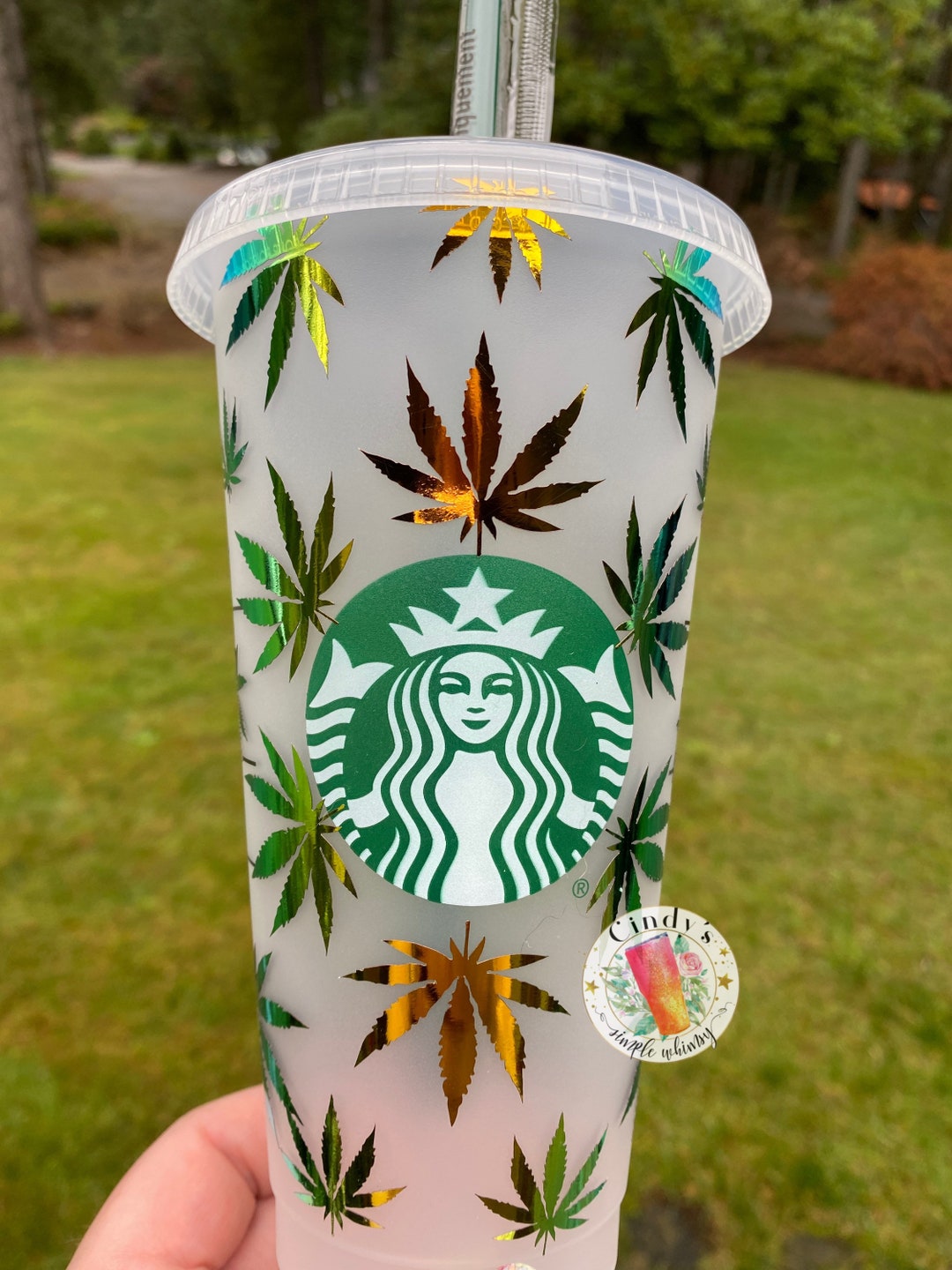 Sbucks Cup Weed Leaf Marijuana Custom Cup Venti 24 Oz Cold Grande 16 Oz ...