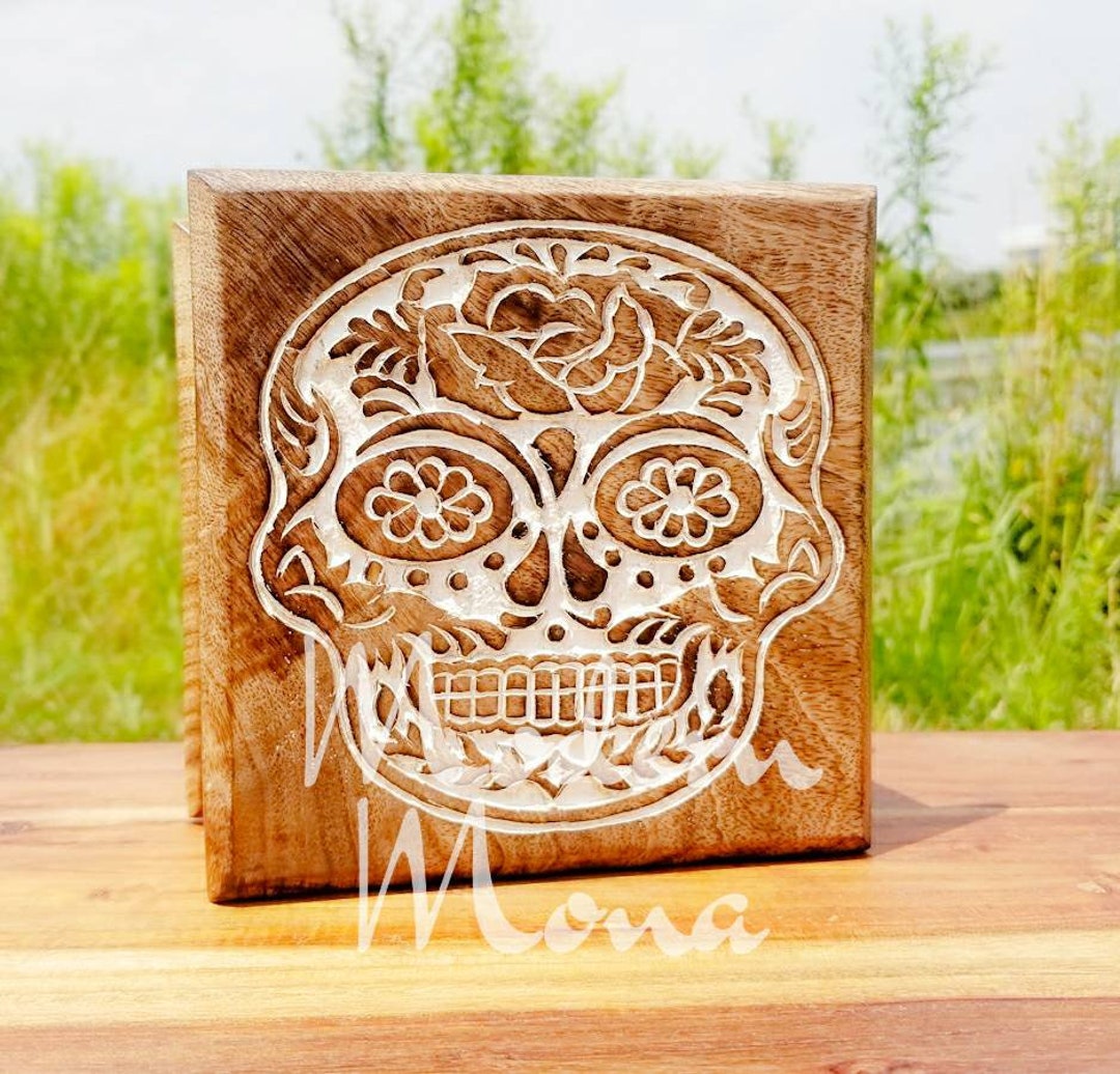 Skull Mango Wood Box, Mango Wood Intention Box, Skull Box Novelty ...
