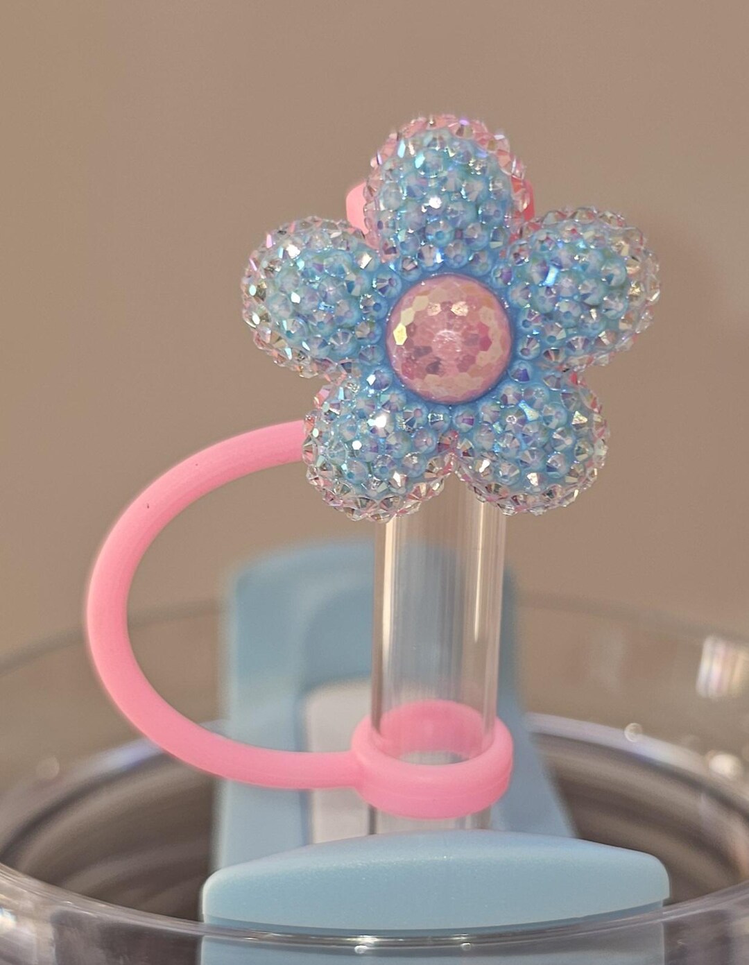 Glitter Flower Straw Toppers/ Covers-10mm. Fits Stanley, Brumate ...