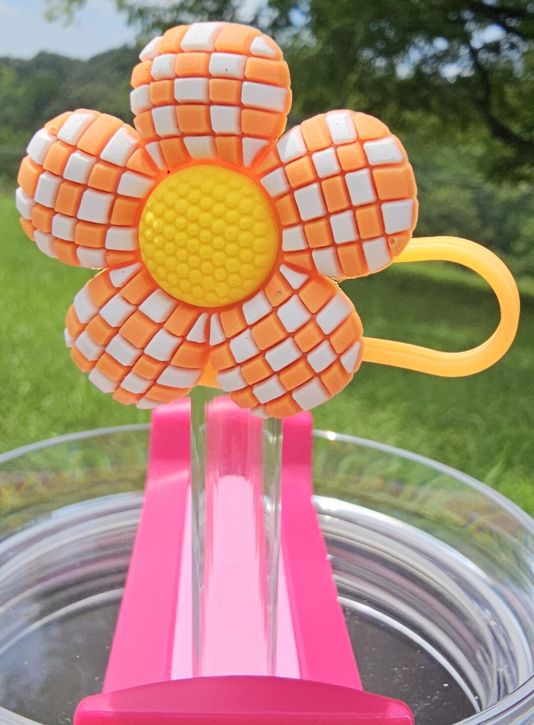 Gingham/checker Daisy Flower Straw Topper/ Cover-10mm. Fits Stanley ...