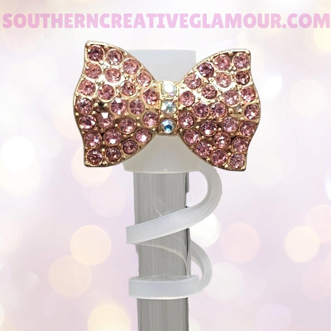 Luxury Metal Bow Tie Diamond Straw Toppers - Straw Covers. Fits 10mm ...