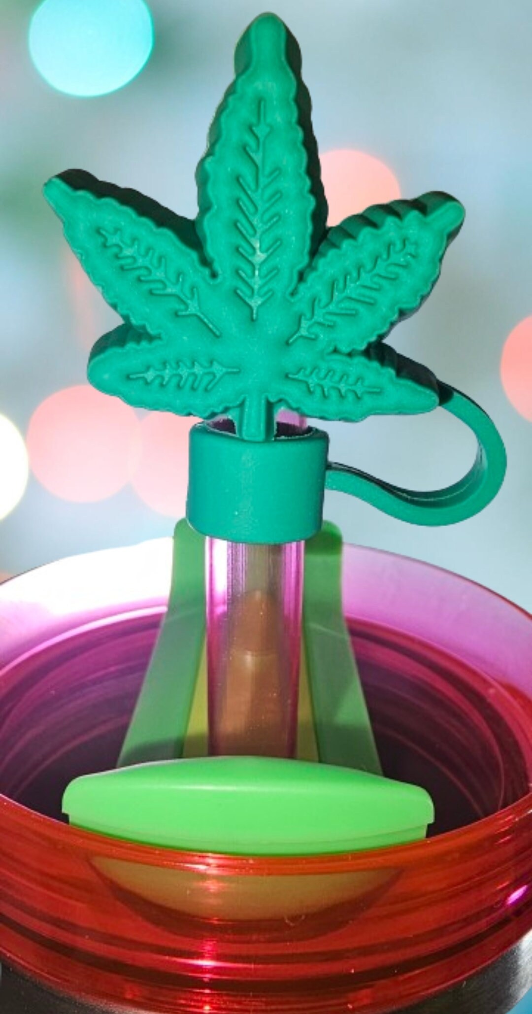 Green Maple Leaf Straw Toppers/ Covers-10mm. Fits Stanley & Simple ...