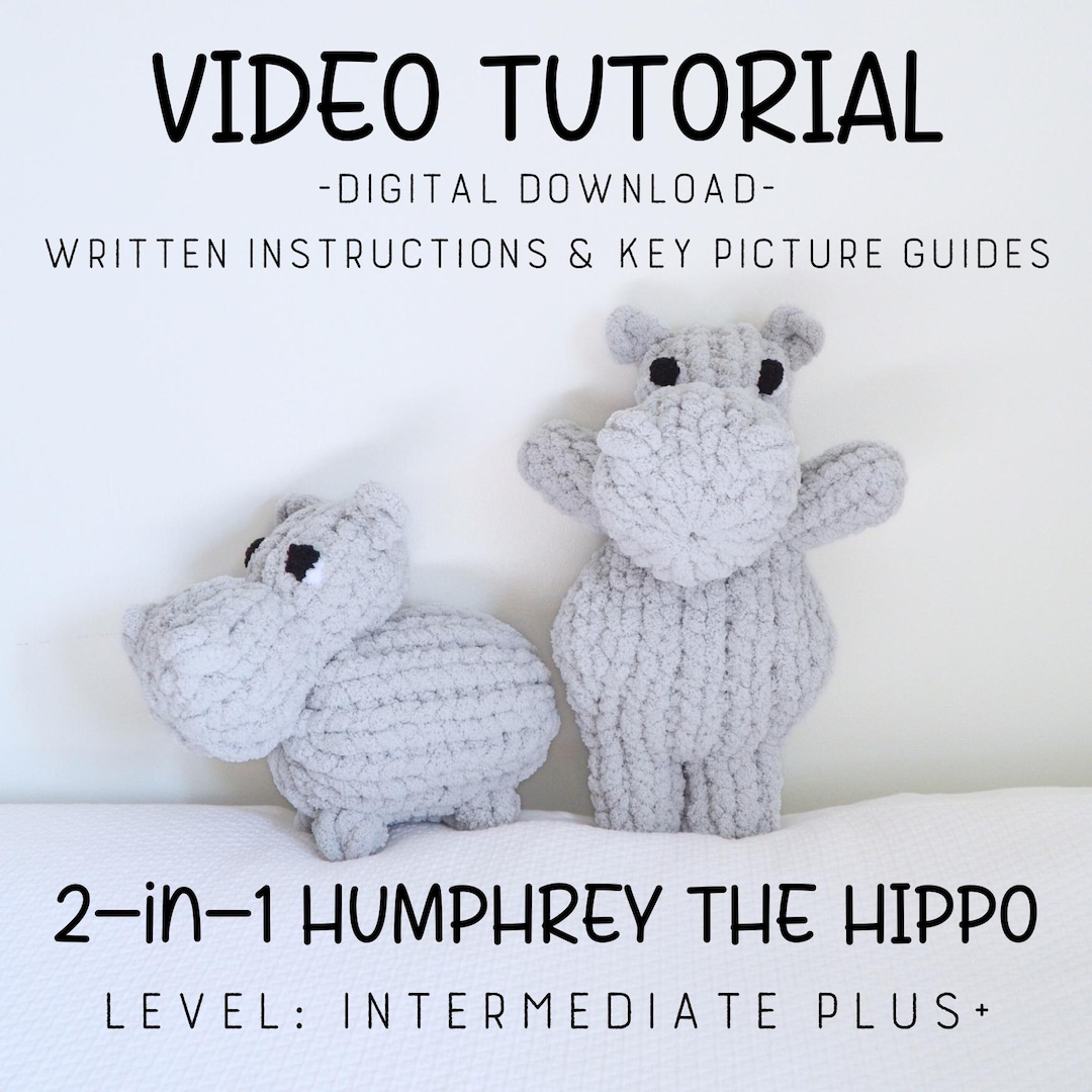 2-in-1 HIPPO Hand Knit Patterns, Hippo Pattern, Finger Knit Hippo Video Tutorial, Learn How to ...