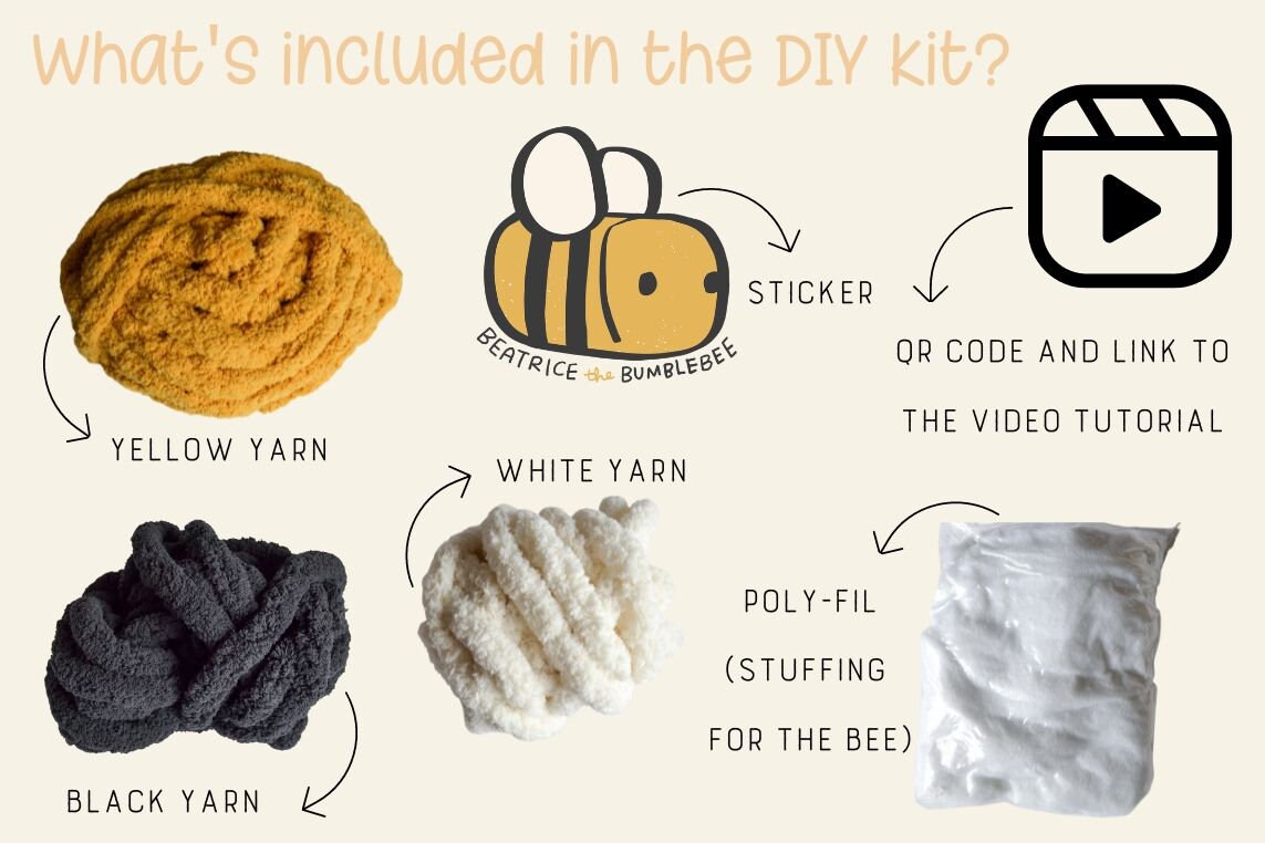 LARGE Beatrice the Bumblebee DIY Kit, DIY Kit, Bumblebee, Chunky Knit ...