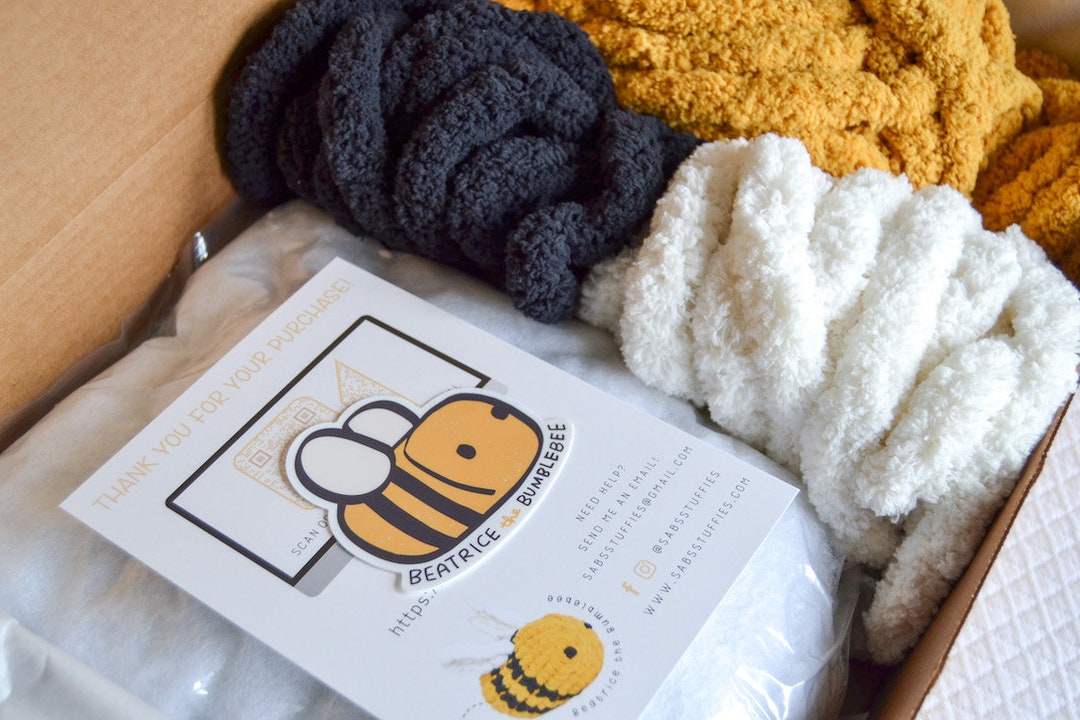 LARGE Beatrice the Bumblebee DIY Kit, DIY Kit, Bumblebee, Chunky Knit ...
