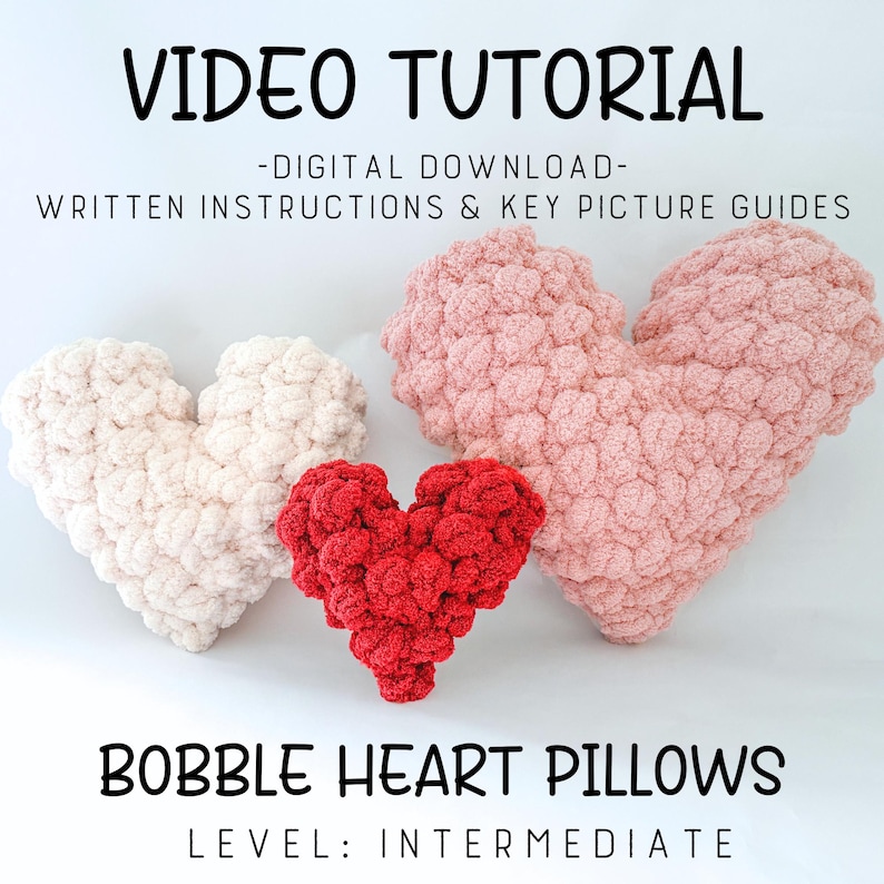 Bobble Heart Pillows Video Tutorial/pattern, How to Finger Knit, Heart ...