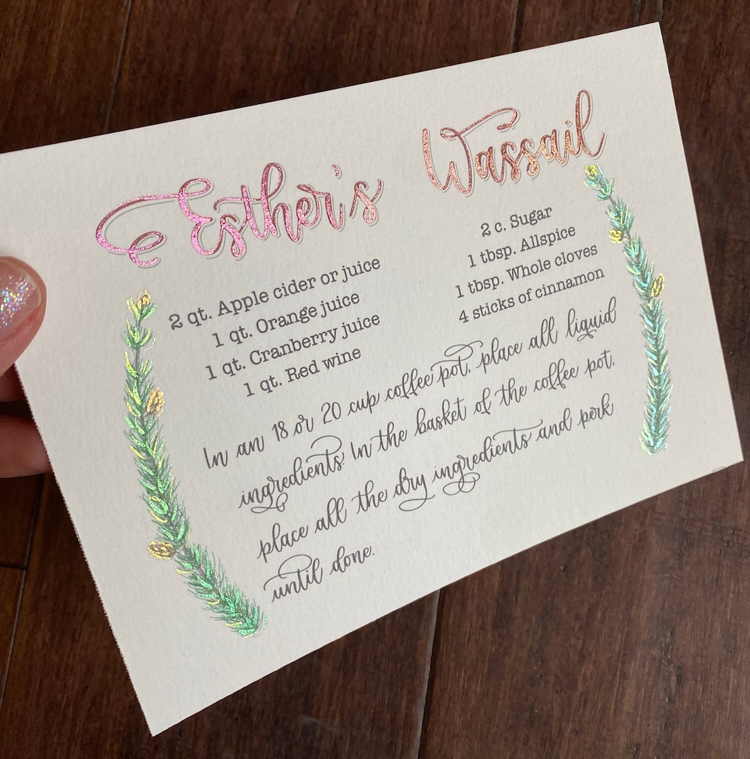Custom Calligraphy Recipe- Printed and Embellished - Etsy