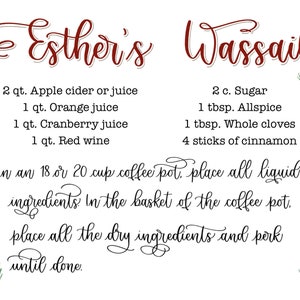 Custom Calligraphy Recipe- Printed and Embellished - Etsy