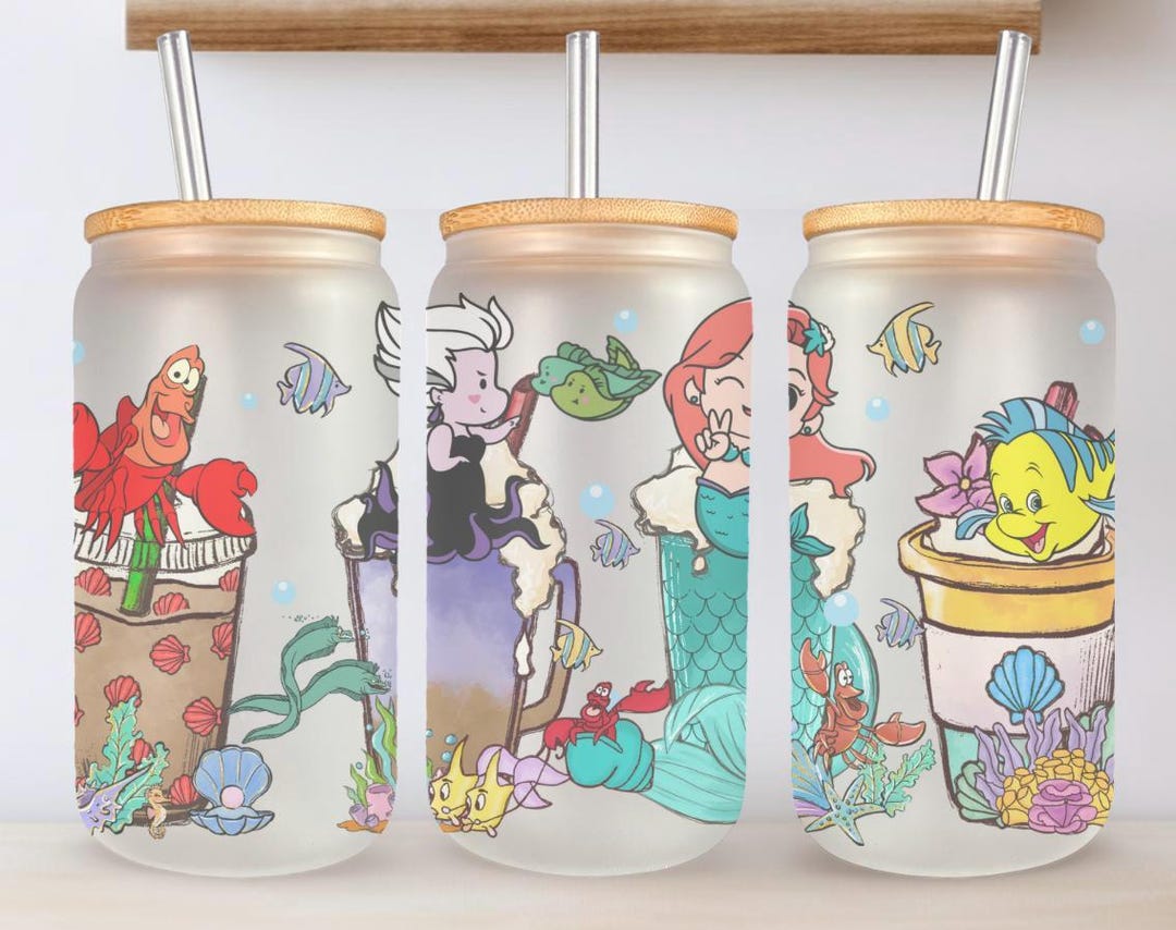 Mermaid and Friends Inspired Glass Can | Ariel Glass Can | Disney ...